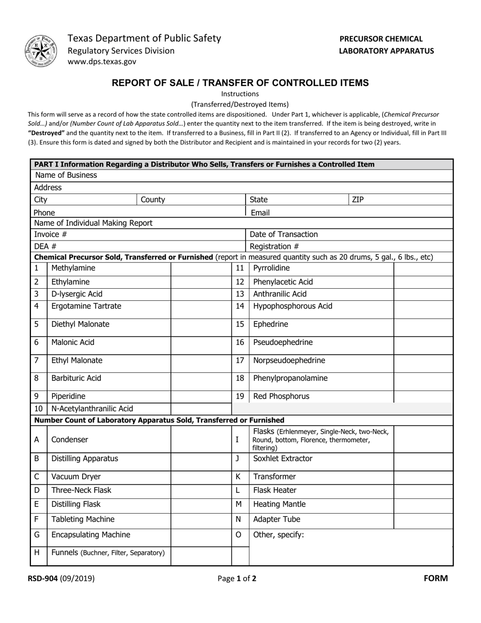 Form RSD-904 - Fill Out, Sign Online and Download Fillable PDF, Texas ...