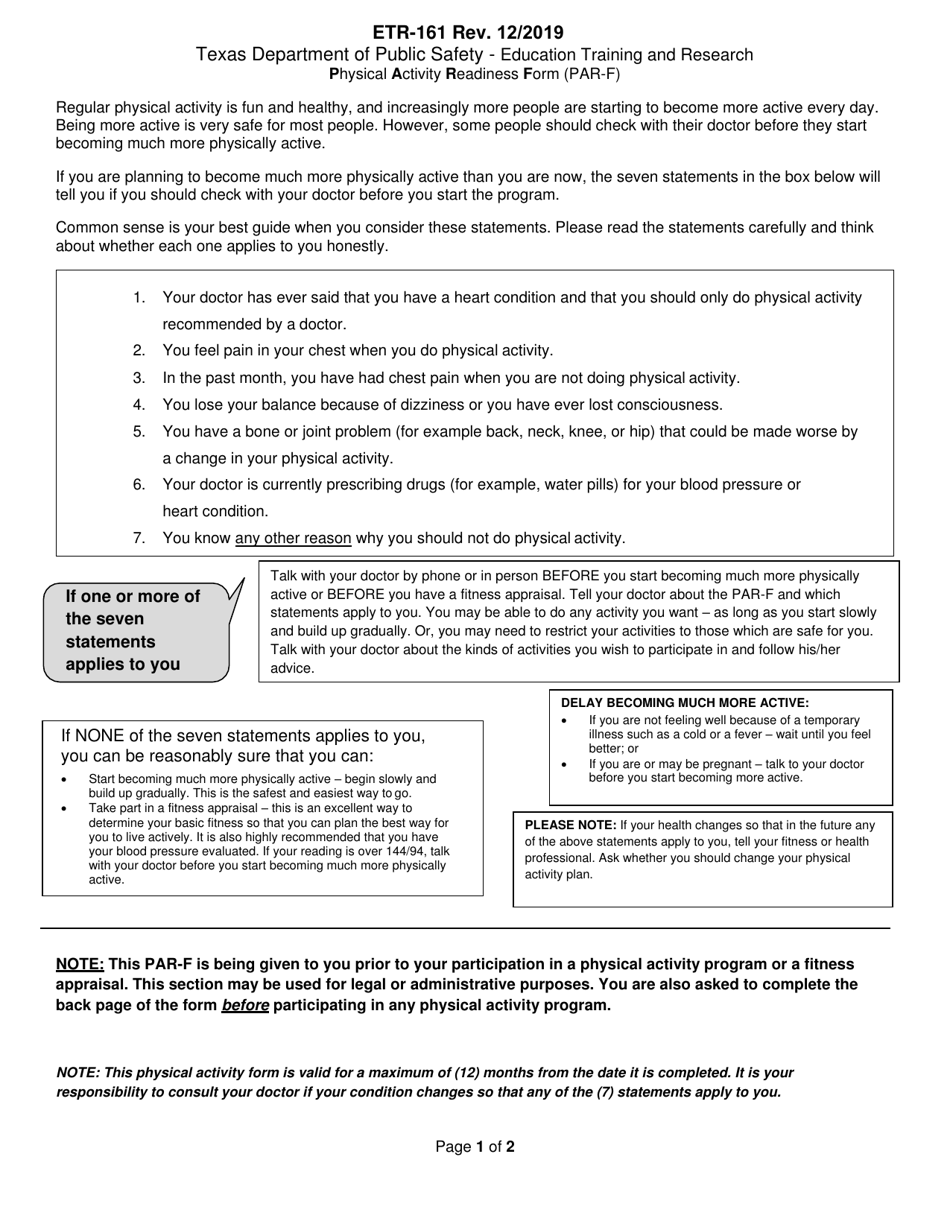 Form ETR-161 - Fill Out, Sign Online and Download Fillable PDF, Texas ...