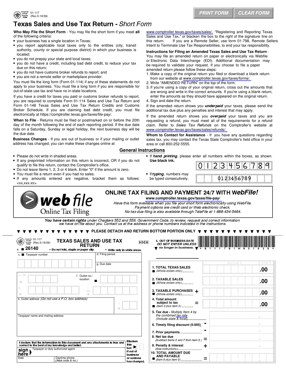 Form 01 117 Fill Out Sign Online And Download Fillable PDF Texas