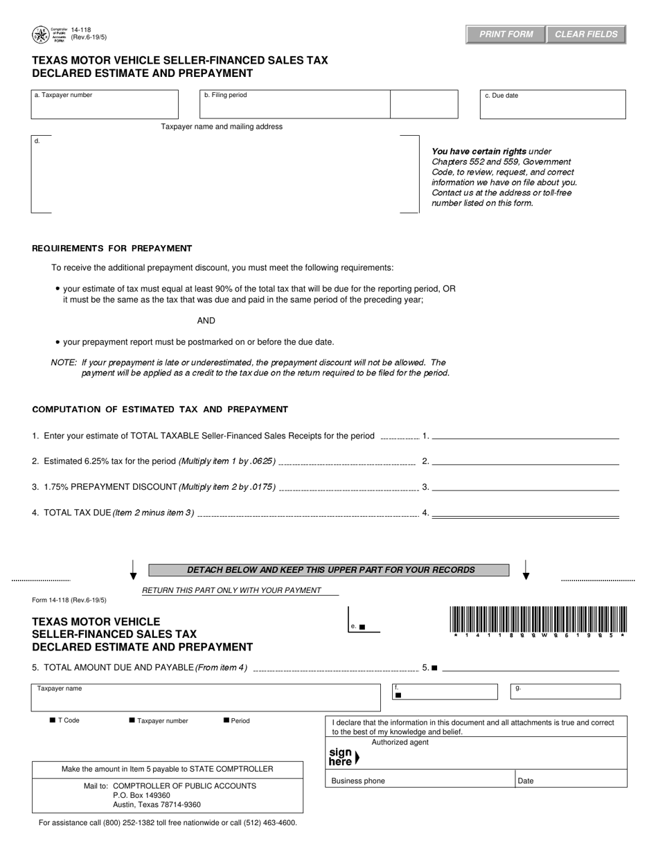 Form 14-118 - Fill Out, Sign Online and Download Fillable PDF, Texas ...