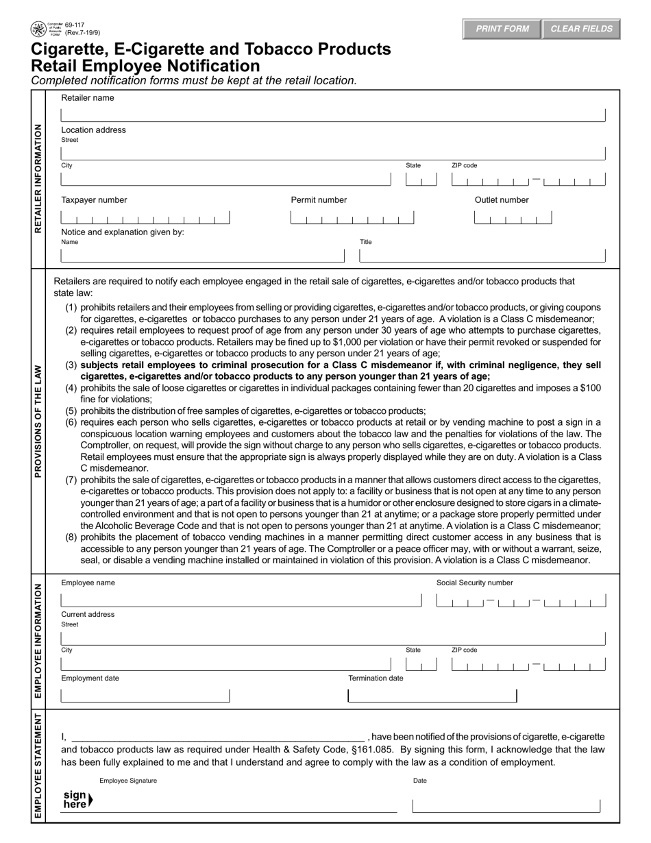Form 69-117 - Fill Out, Sign Online and Download Fillable PDF, Texas ...