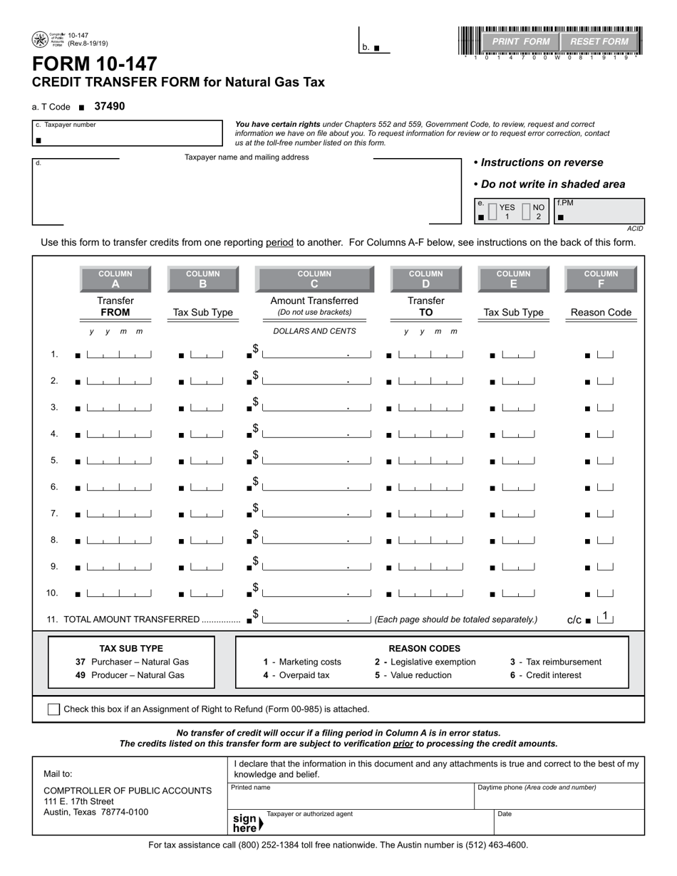 Form 10-147 - Fill Out, Sign Online and Download Fillable PDF, Texas ...
