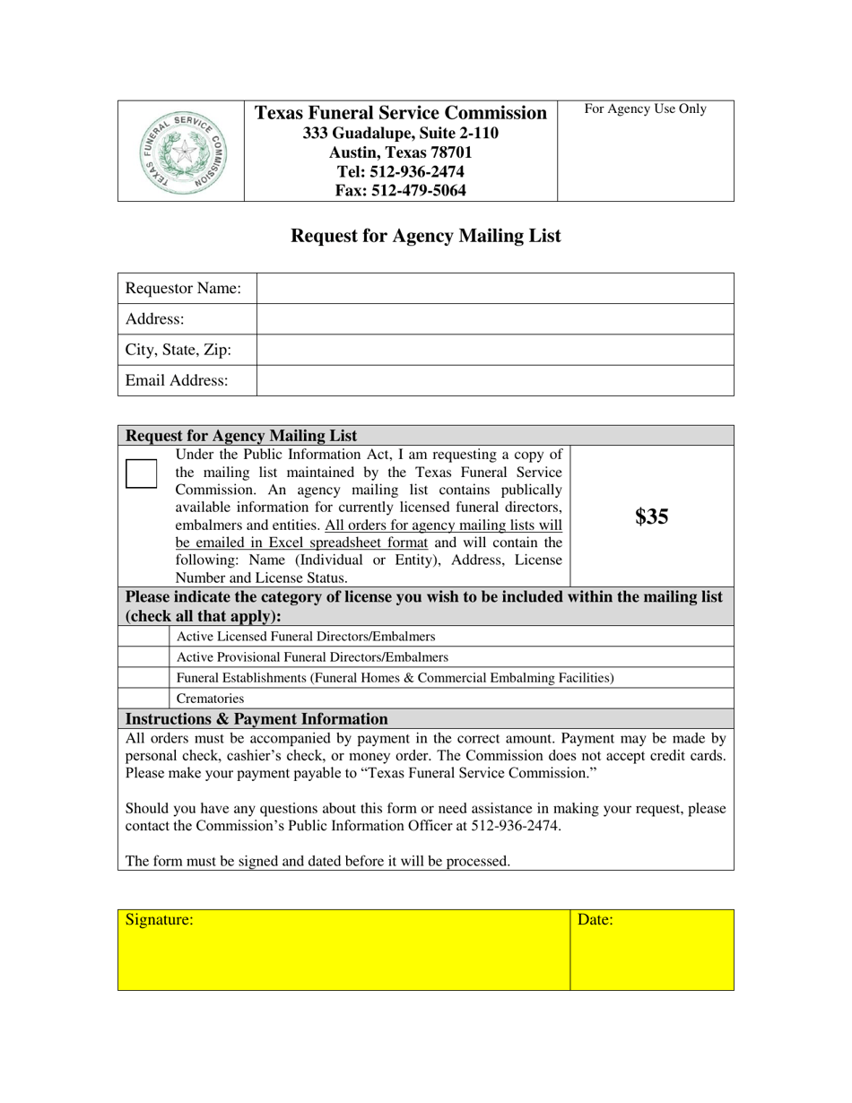 Texas Request for Agency Mailing List - Fill Out, Sign Online and ...