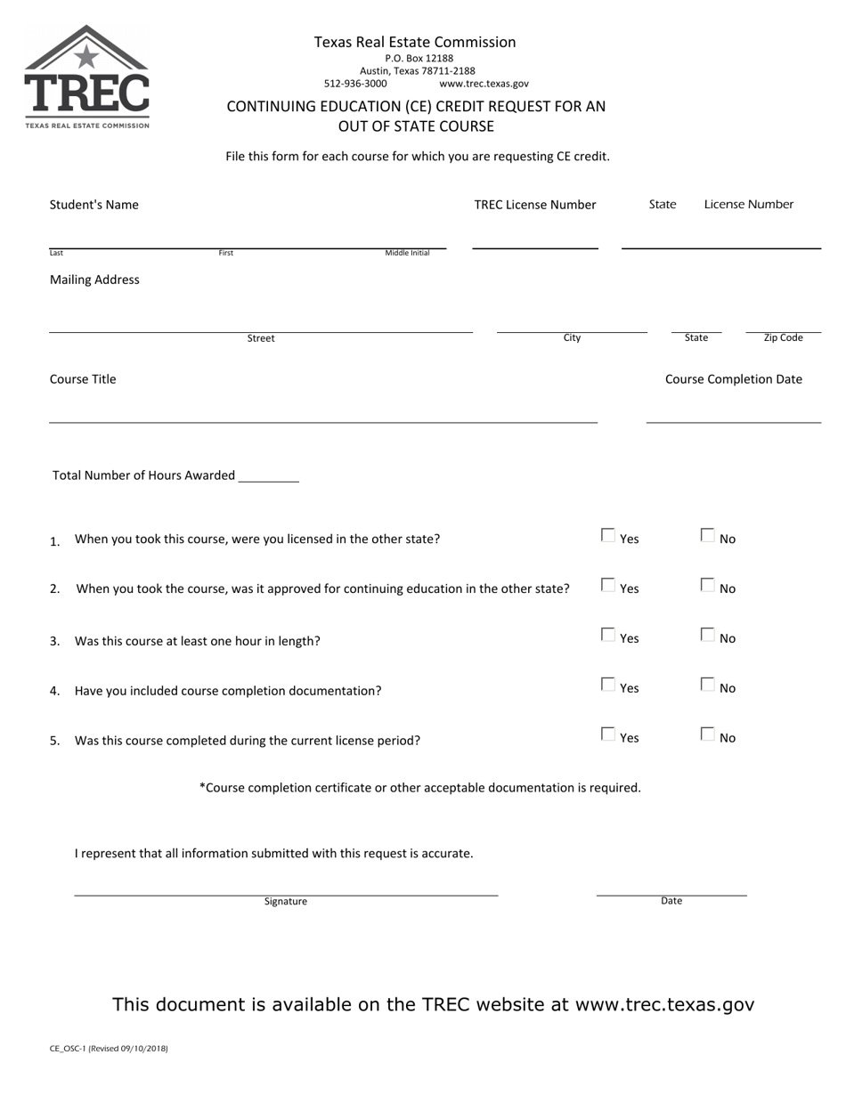 Form CE_OSC-1 - Fill Out, Sign Online and Download Fillable PDF, Texas ...
