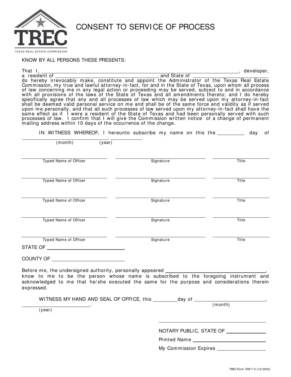 TREC Form TSR7-0 - Fill Out, Sign Online and Download Printable PDF ...