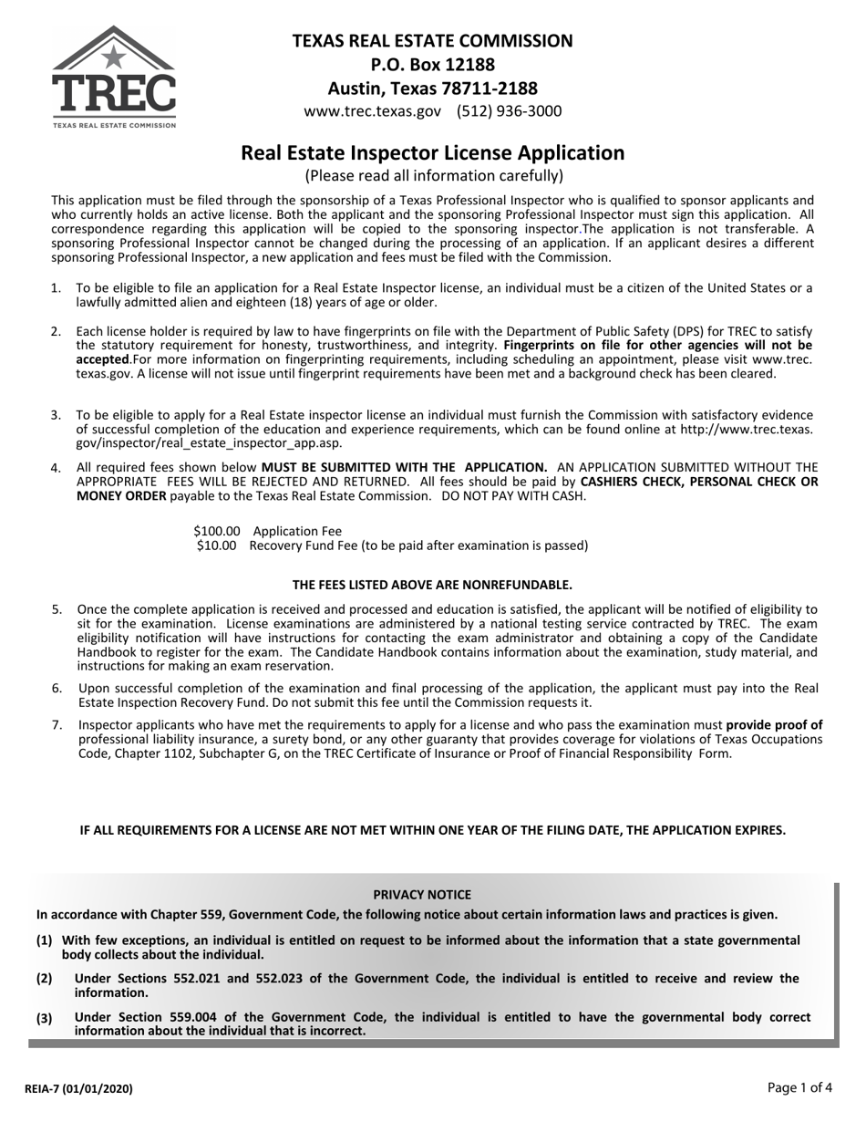 Form REIA-7 - Fill Out, Sign Online and Download Fillable PDF, Texas ...