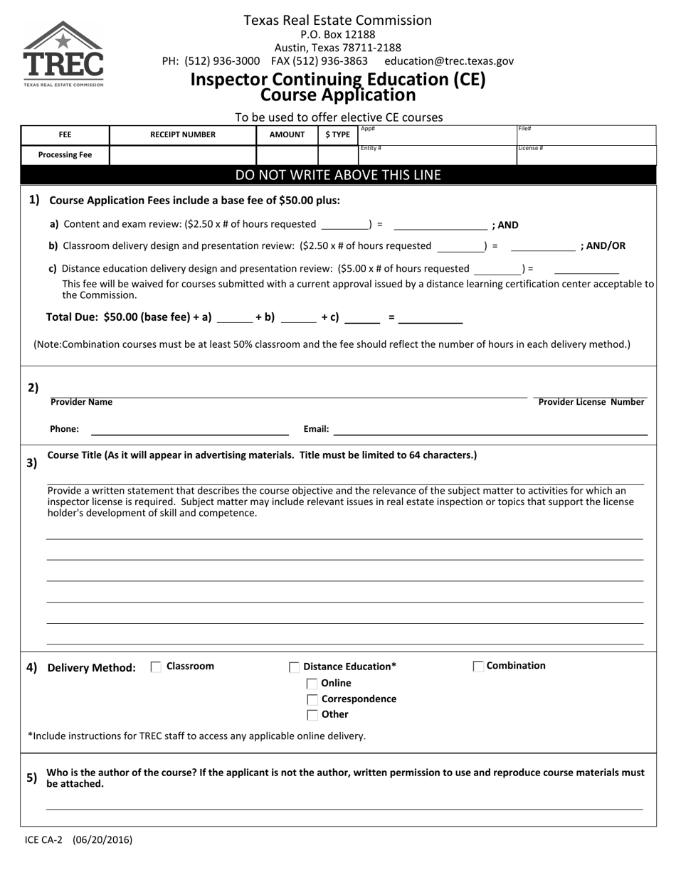 Form ICE CA-2 - Fill Out, Sign Online and Download Fillable PDF, Texas ...