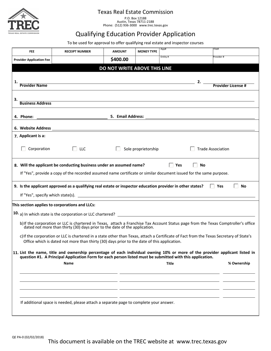 Form QE PA-0 - Fill Out, Sign Online and Download Fillable PDF, Texas ...