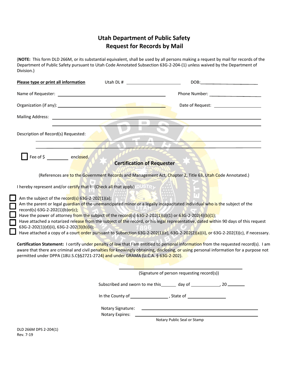 Form DLD266M - Fill Out, Sign Online and Download Printable PDF, Utah ...