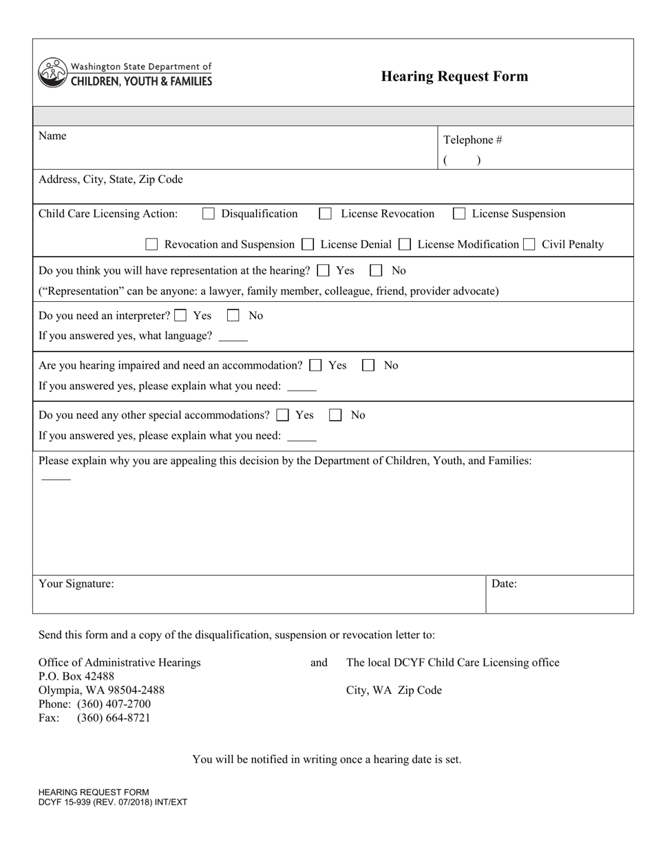 DCYF Form 15-939 - Fill Out, Sign Online and Download Fillable PDF ...