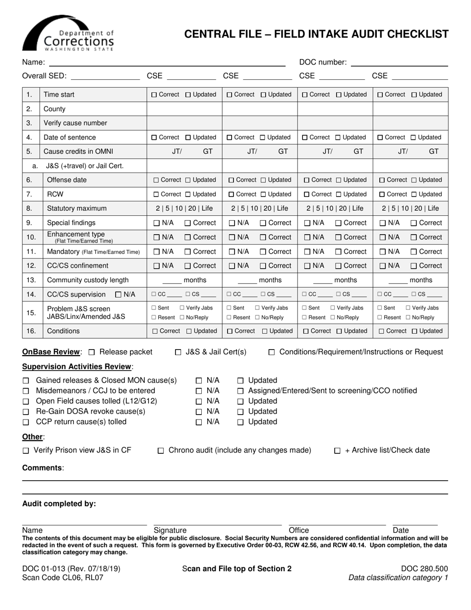 Form DOC01-013 Download Printable PDF or Fill Online Central File ...