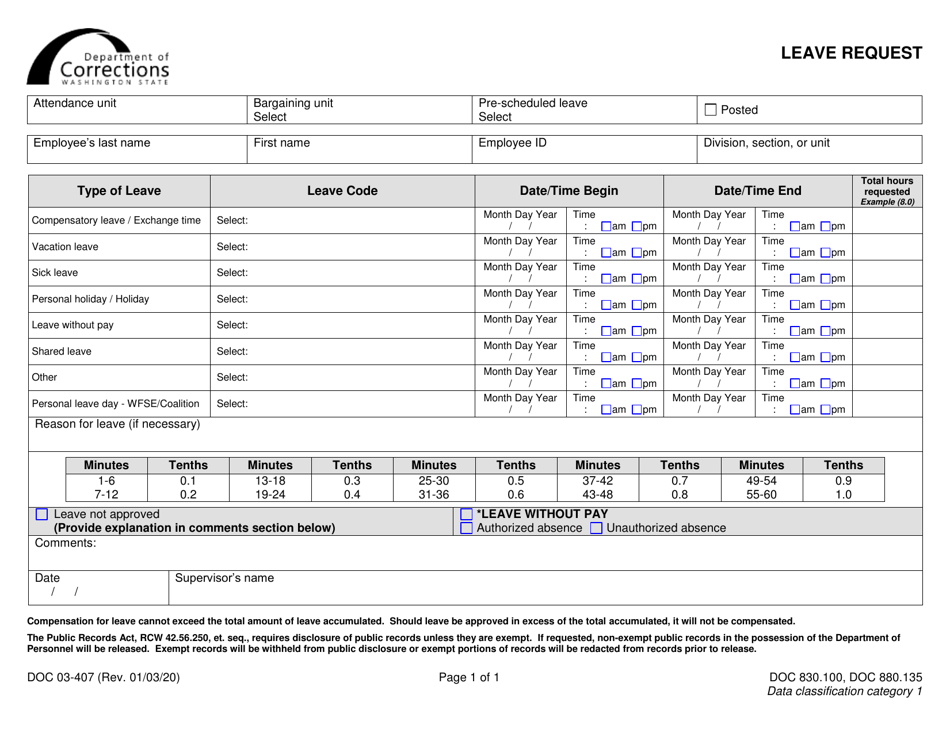 Form DOC03-407 - Fill Out, Sign Online and Download Printable PDF ...