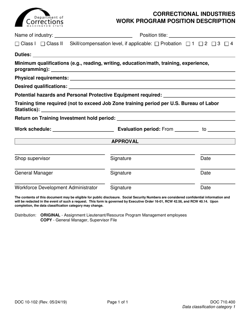 Form DOC10-102 - Fill Out, Sign Online and Download Printable PDF ...