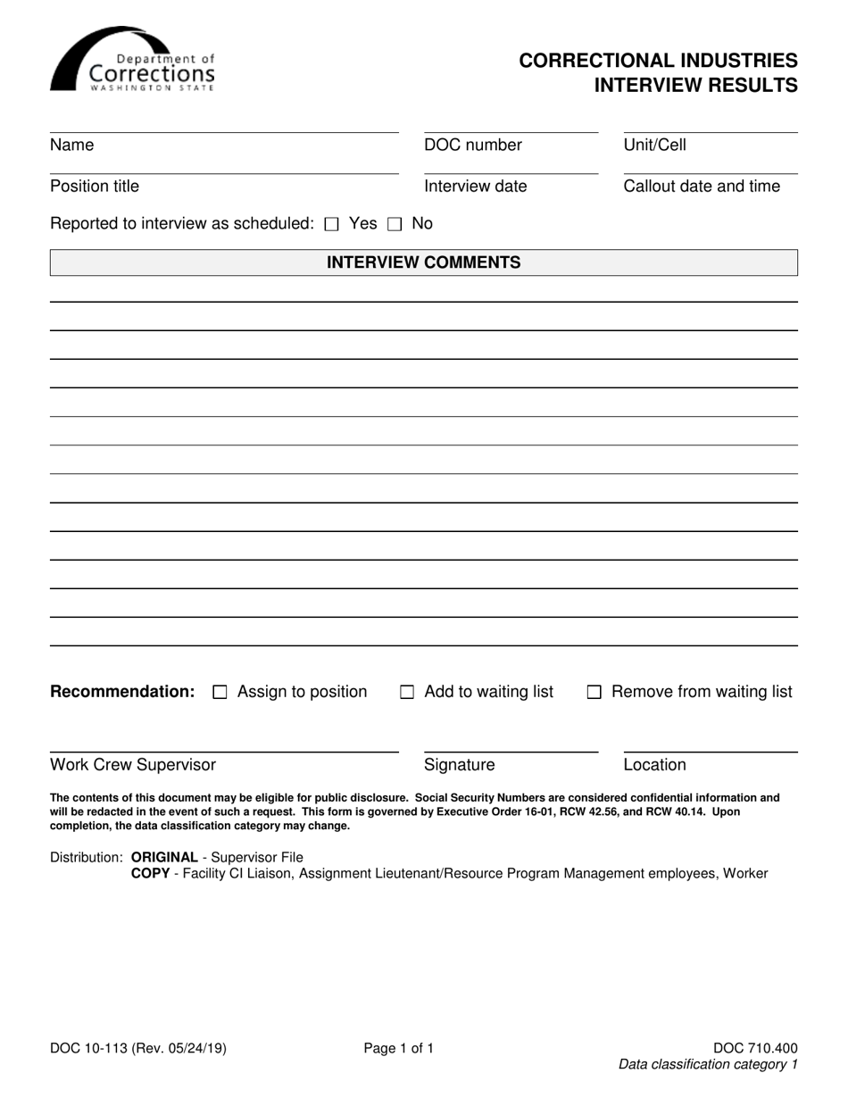 Form DOC10-113 - Fill Out, Sign Online and Download Printable PDF ...