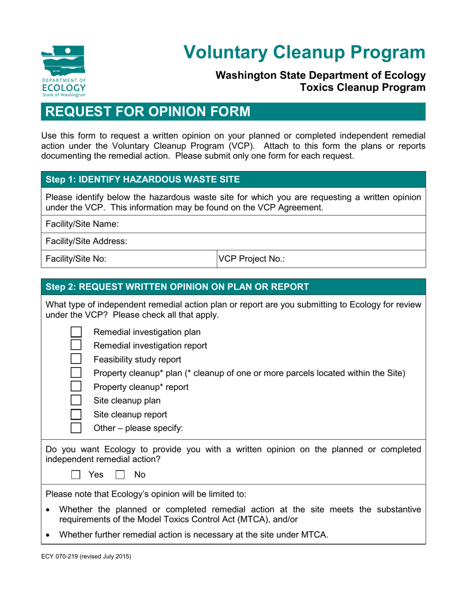 ECY Form 070-219 - Fill Out, Sign Online and Download Fillable PDF ...