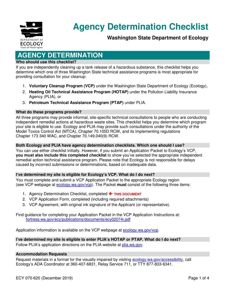 ECY Form 070-620 - Fill Out, Sign Online and Download Fillable PDF, Washington | Templateroller
