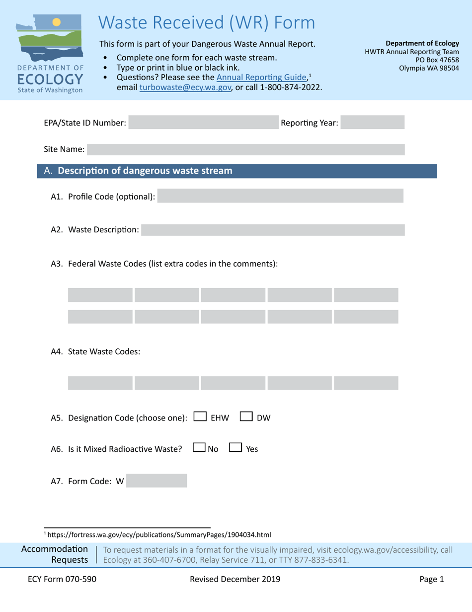 ECY Form 070-590 - Fill Out, Sign Online and Download Fillable PDF, Washington | Templateroller
