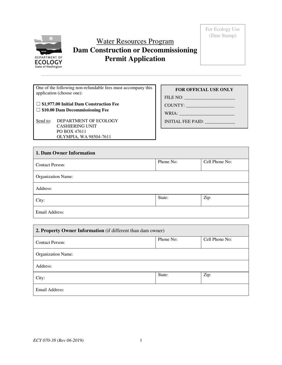 ECY Form 070-38 - Fill Out, Sign Online and Download Fillable PDF ...