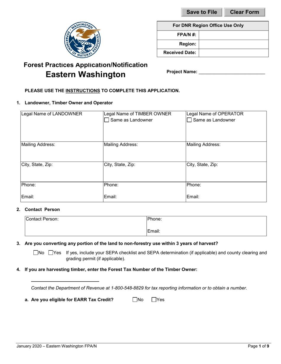 Washington Forest Practices Application/Notification - Eastern ...