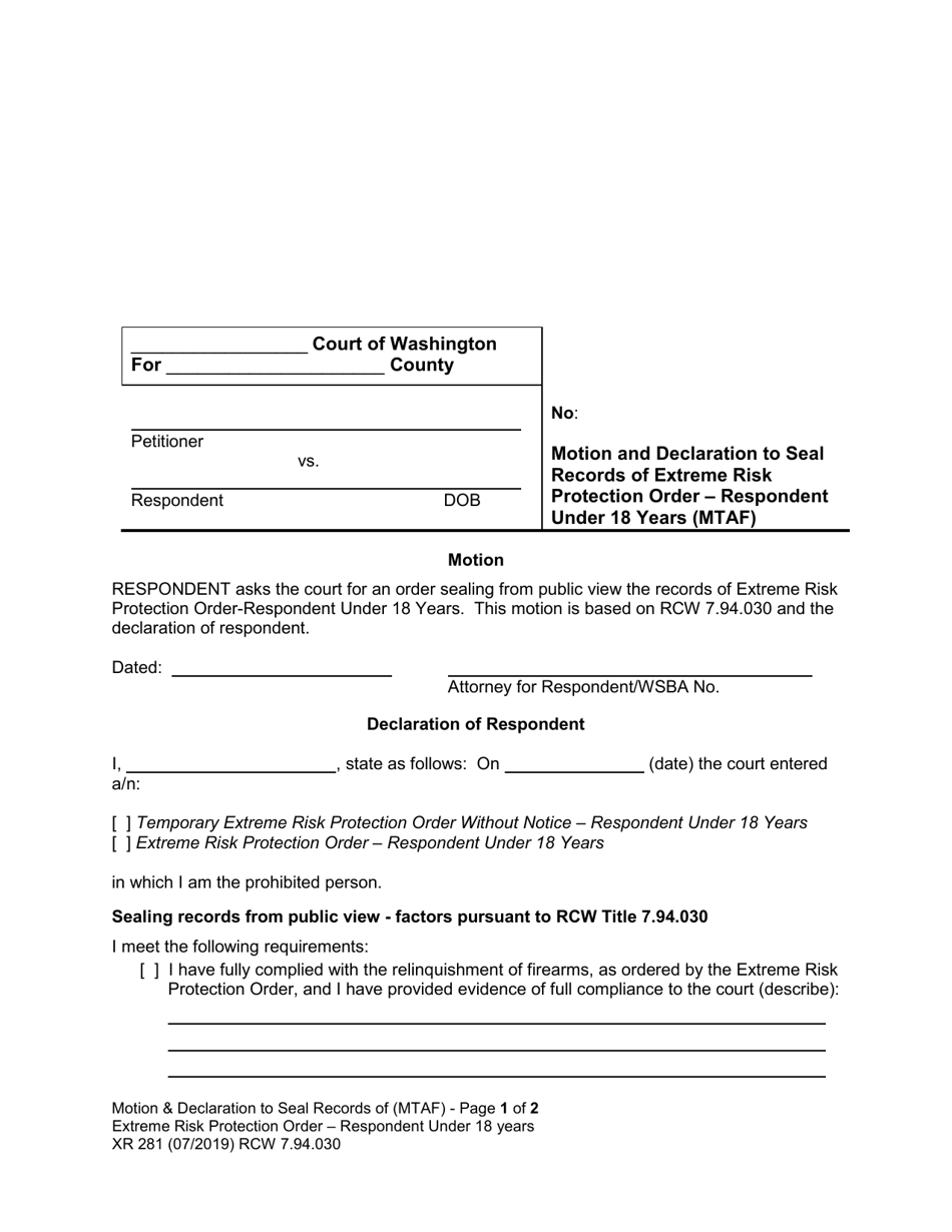 Form XR281 Download Printable PDF or Fill Online Motion and Declaration ...