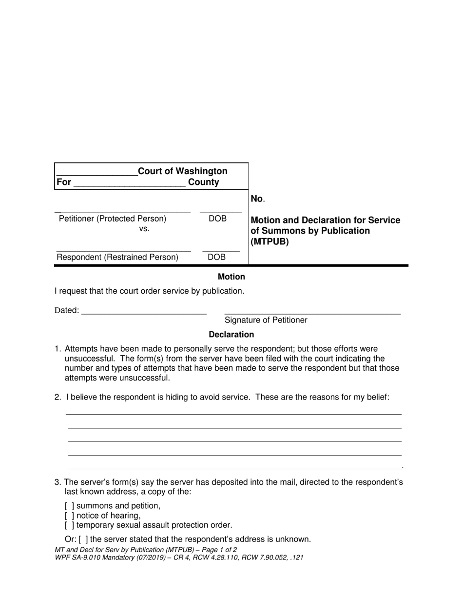 Form WPF SA-9.010 - Fill Out, Sign Online and Download Printable PDF, Washington | Templateroller