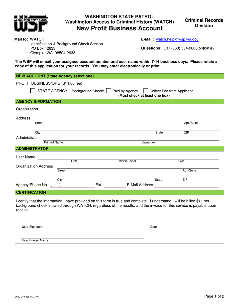 Form 3000-240-065 Download Fillable PDF or Fill Online Washington ...