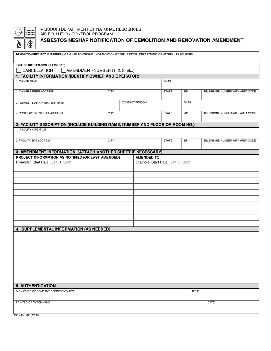 Form MO780-1986 Download Fillable PDF or Fill Online Asbestos Neshap ...