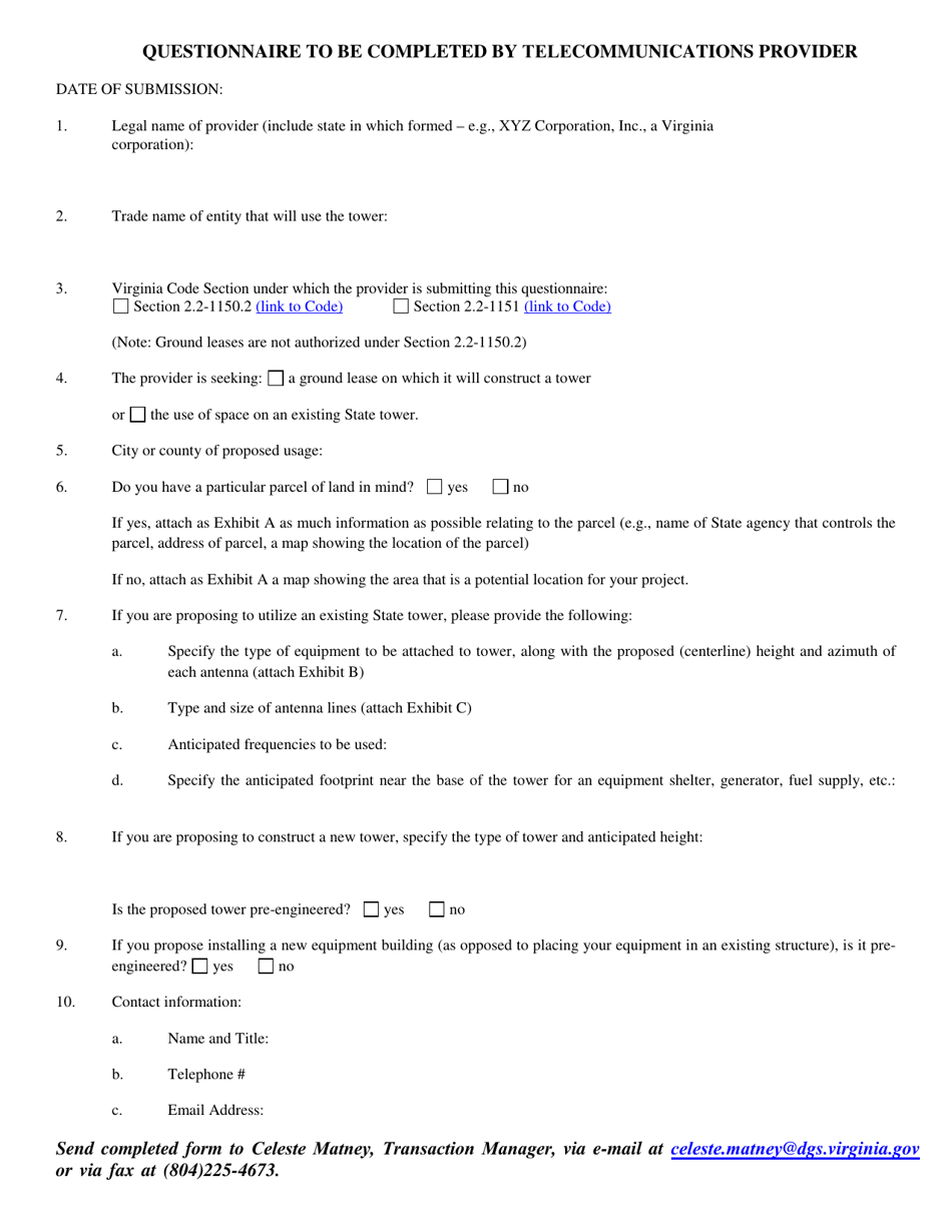 Virginia Telecommunications Provider Questionnaire - Fill Out, Sign ...