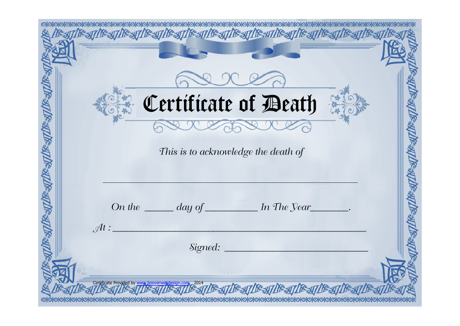 Blue Certificate of Death Template Download Printable PDF | Templateroller