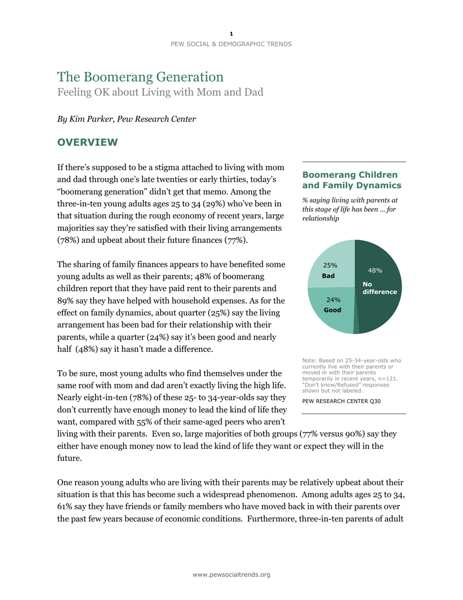 The Boomerang Generation - Kim Parker, Pew Research Center Download ...