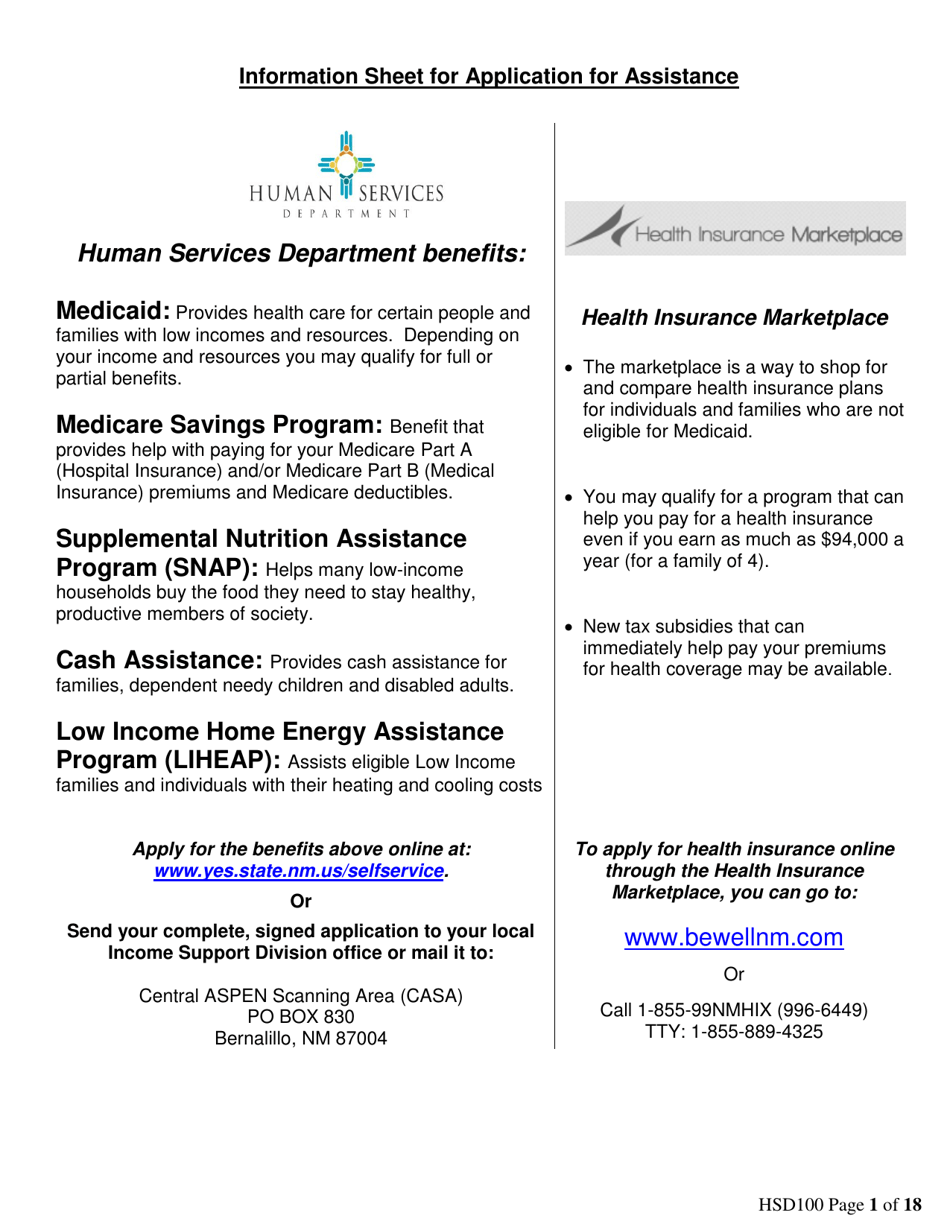 Form HSD100 Download Printable PDF or Fill Online Application for ...