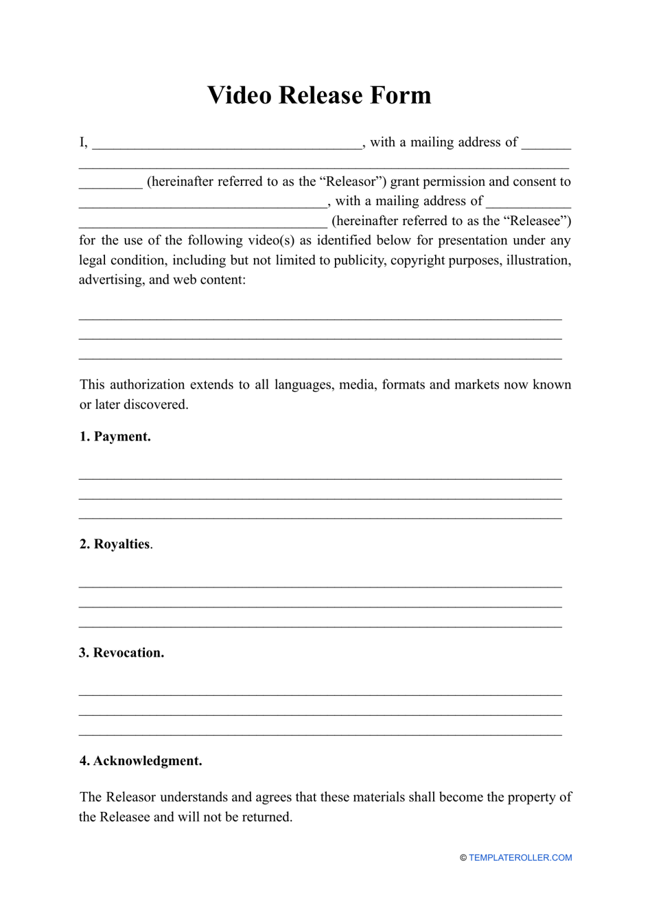 Video Release Form - Fill Out, Sign Online and Download PDF ...
