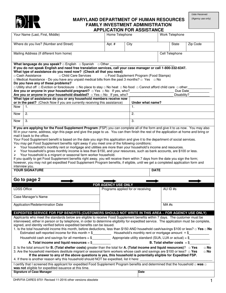 Form DHR/FIA CARES9701 - Fill Out, Sign Online and Download Printable ...