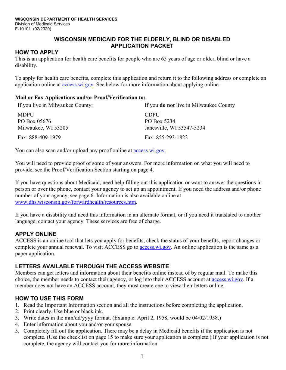 Form F-10101 Download Fillable PDF or Fill Online Wisconsin Medicaid ...