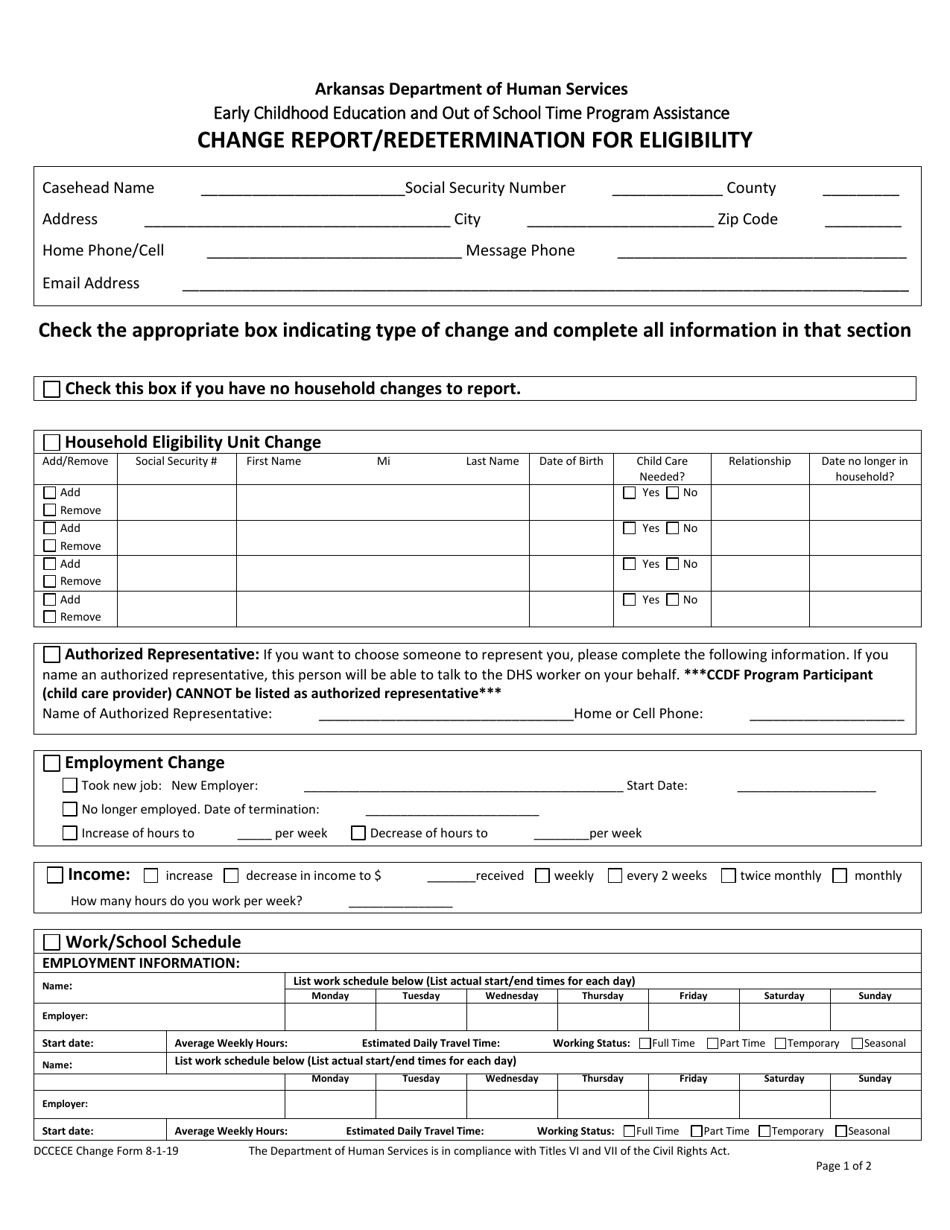 Arkansas Change Report/Redetermination for Eligibility - Fill Out, Sign ...