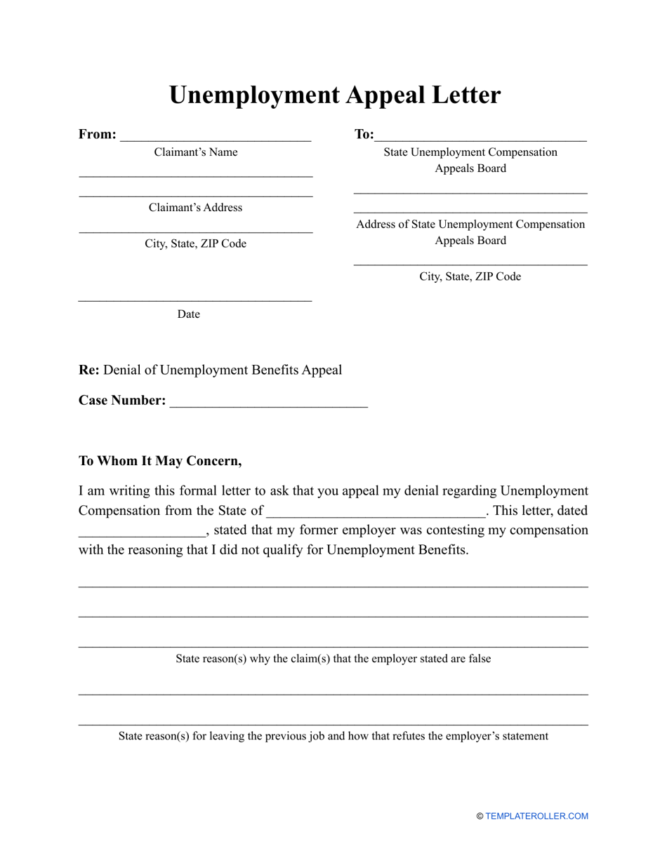 Unemployment Appeal Letter Template Download Printable PDF Templateroller