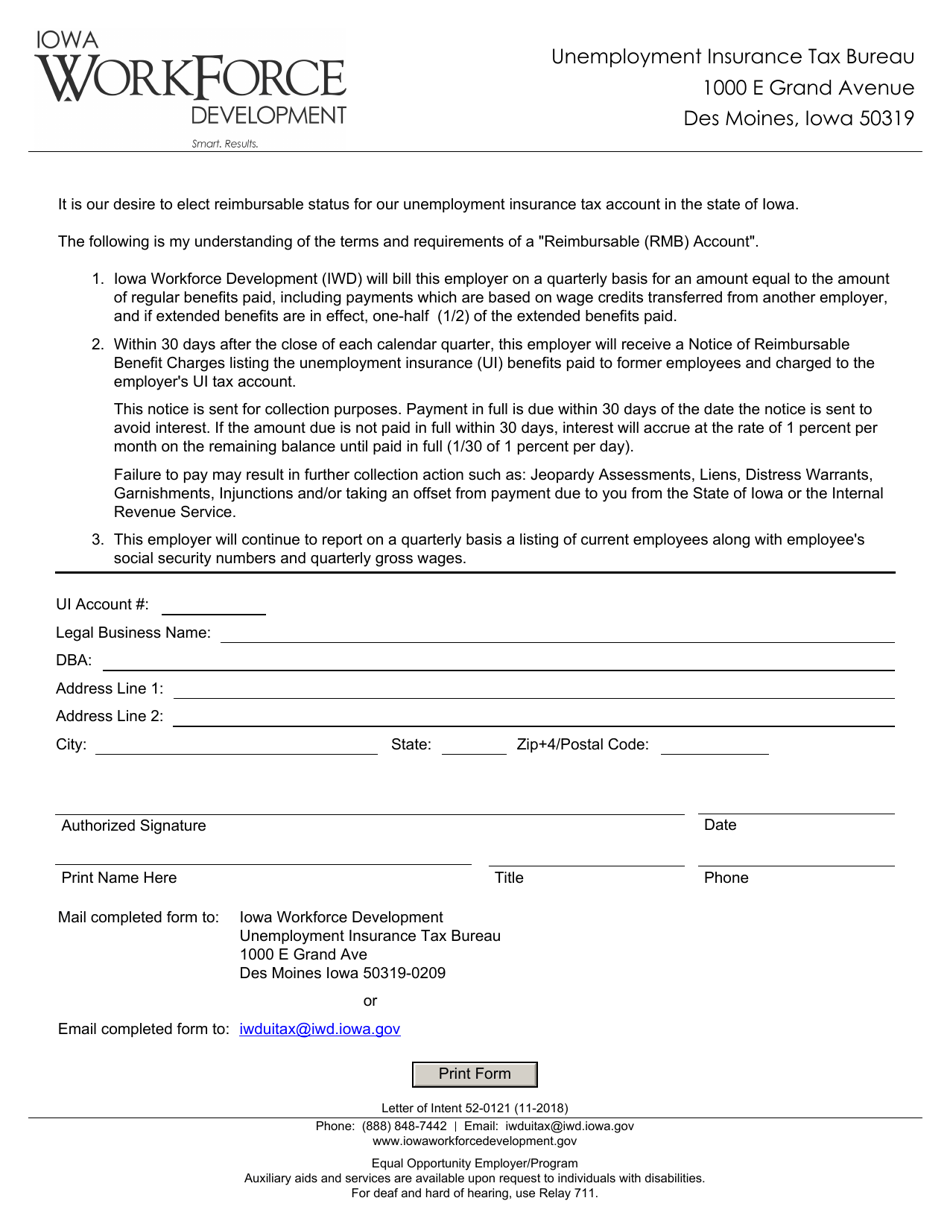 Form 52-0121 - Fill Out, Sign Online and Download Fillable PDF, Iowa ...