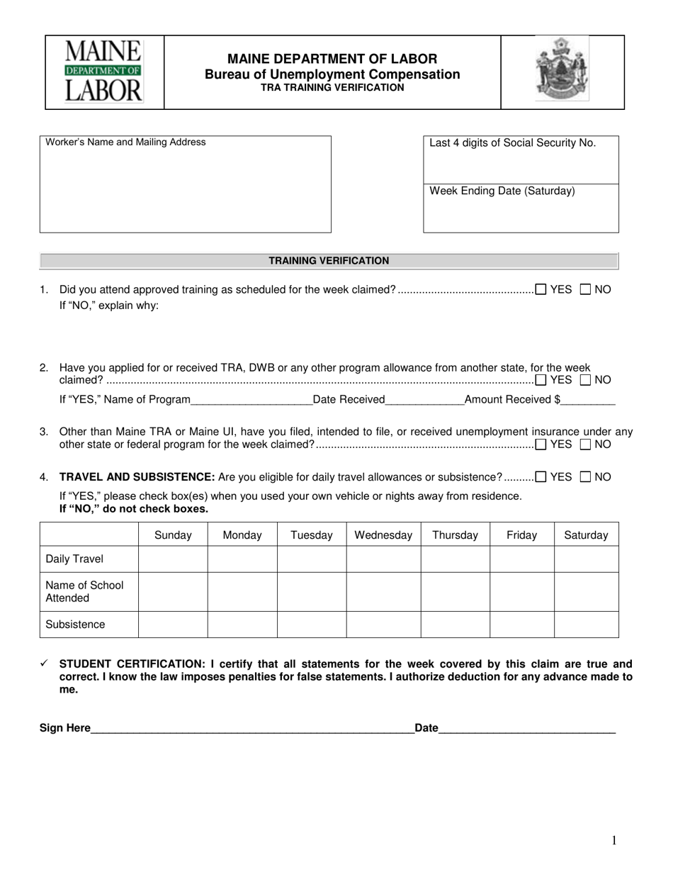 Maine Tra Training Verification - Fill Out, Sign Online and Download ...
