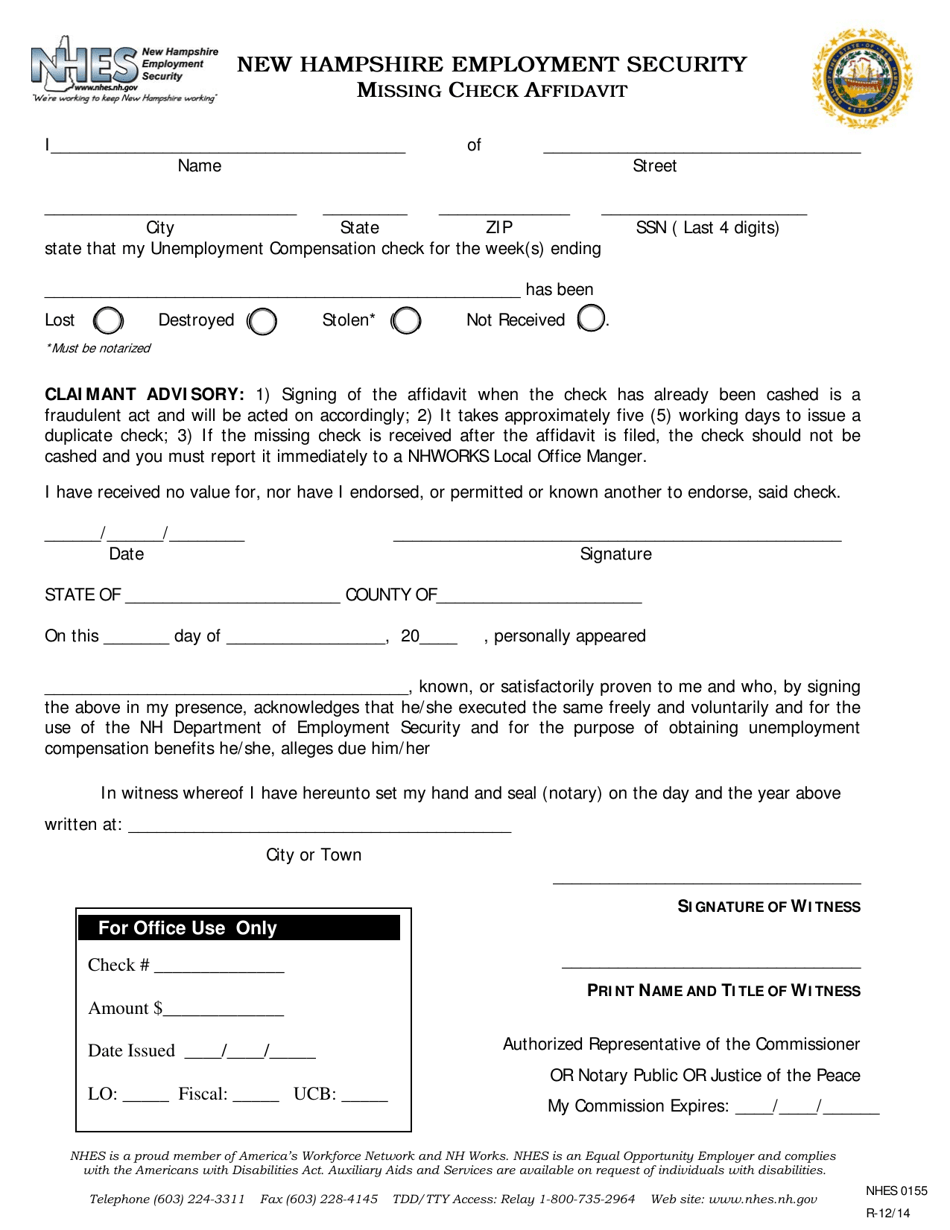 Form NHES0155 - Fill Out, Sign Online and Download Fillable PDF, New ...