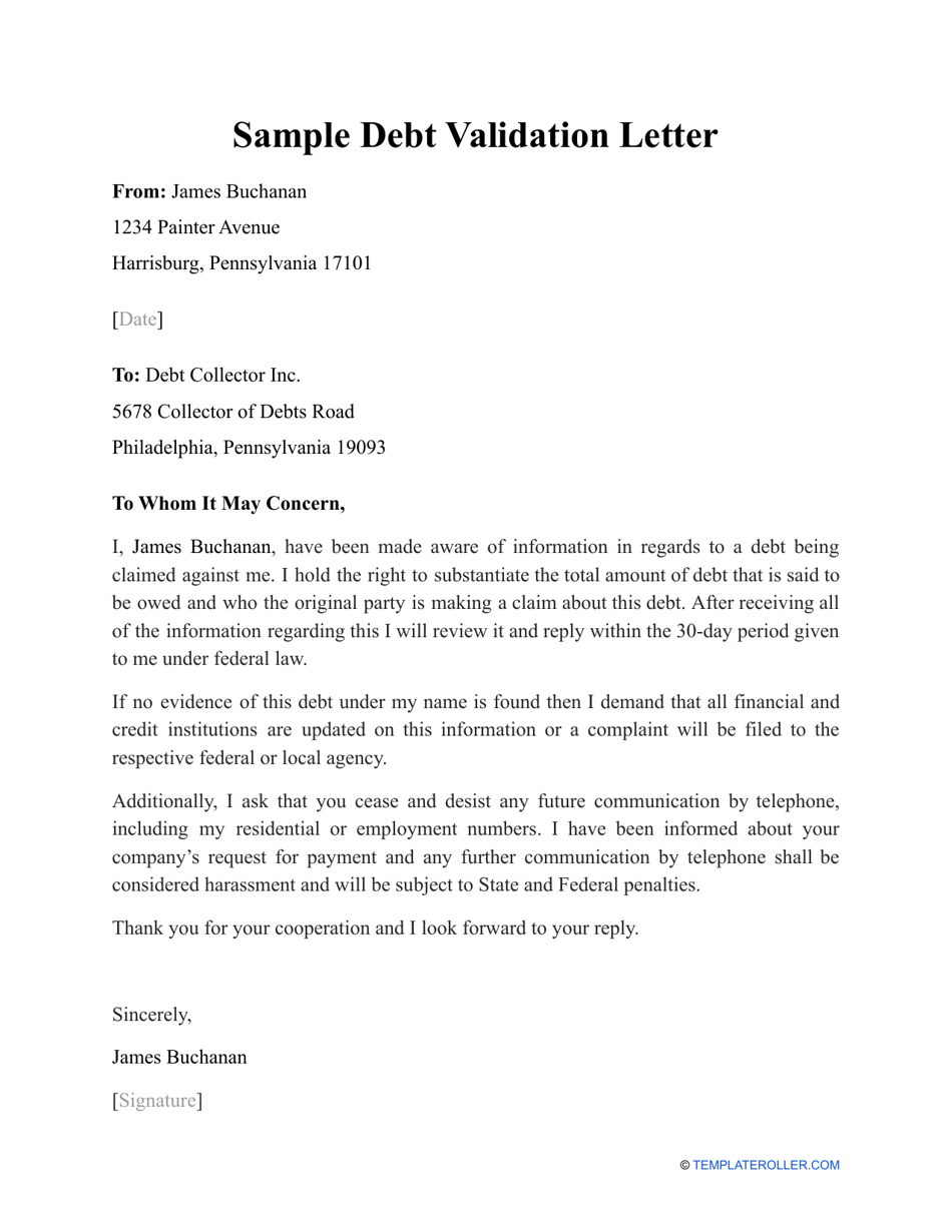 Sample Debt Validation Letter Download Printable PDF Templateroller