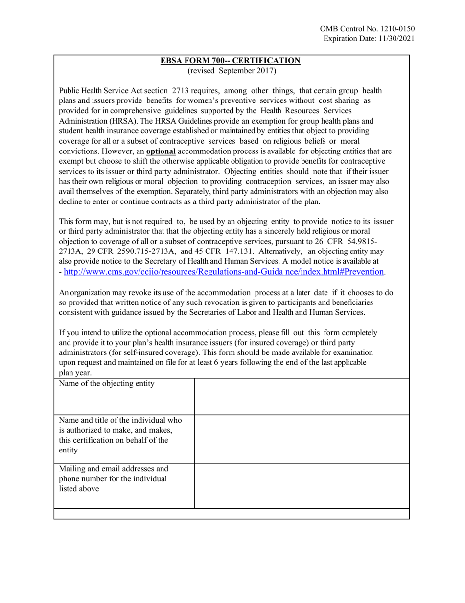 EBSA Form 700 - Fill Out, Sign Online and Download Printable PDF ...