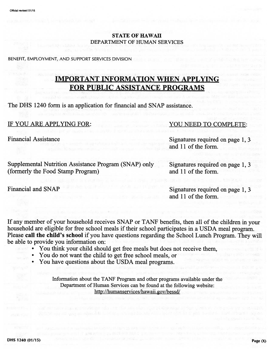 Form DHS1240 - Fill Out, Sign Online and Download Printable PDF, Hawaii ...