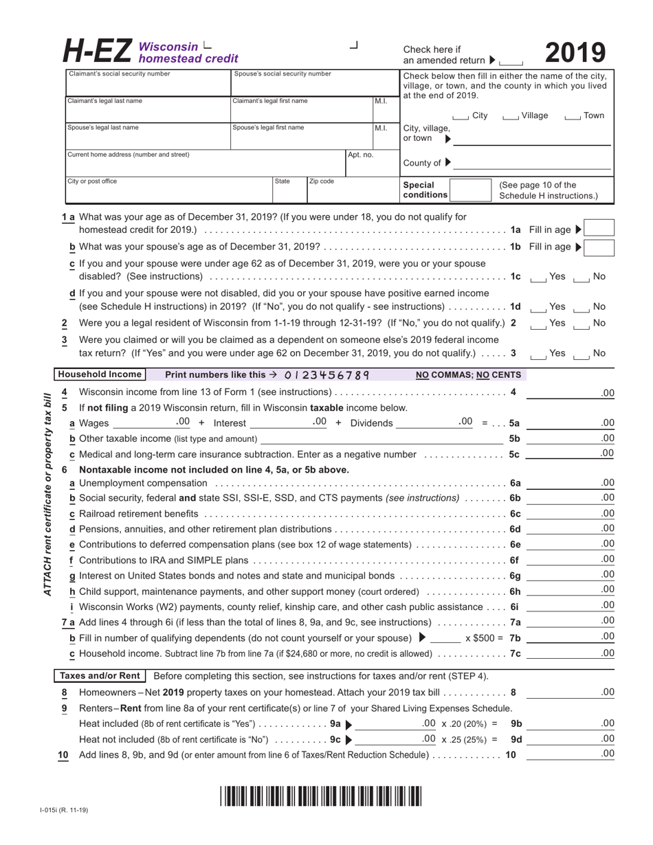 Form I-015I Schedule H-EZ - 2019 - Fill Out, Sign Online and Download ...