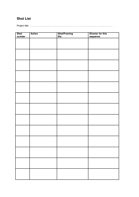 Shot List Template Download Printable PDF Templateroller