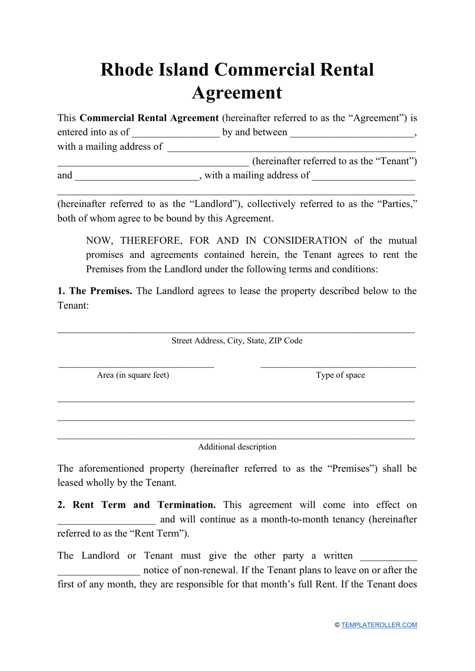 Rhode Island Commercial Rental Agreement Template - Fill Out, Sign ...
