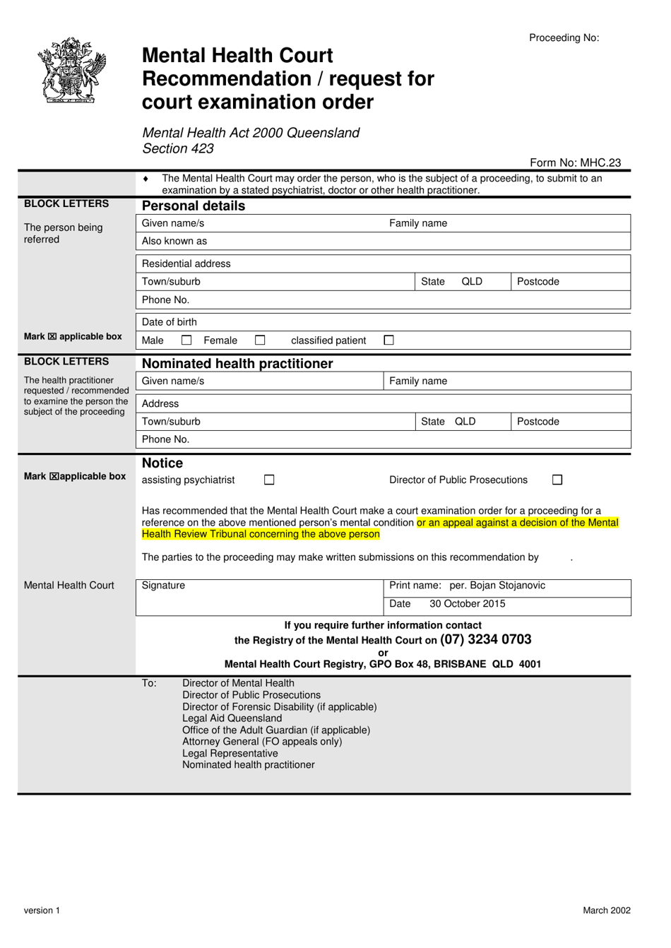Form 23 - Fill Out, Sign Online and Download Printable PDF, Queensland ...
