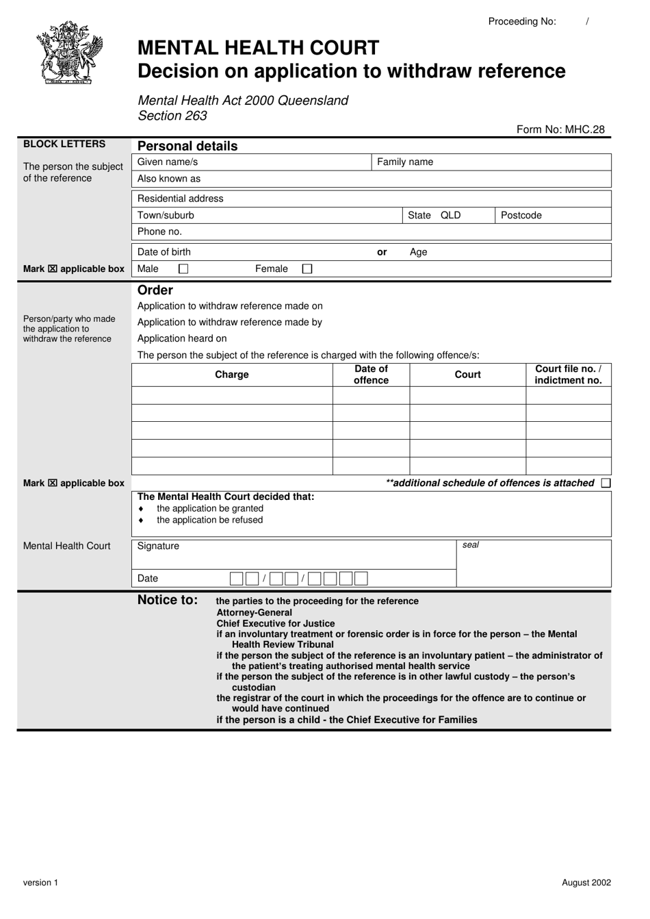 Form 28 - Fill Out, Sign Online and Download Printable PDF, Queensland ...
