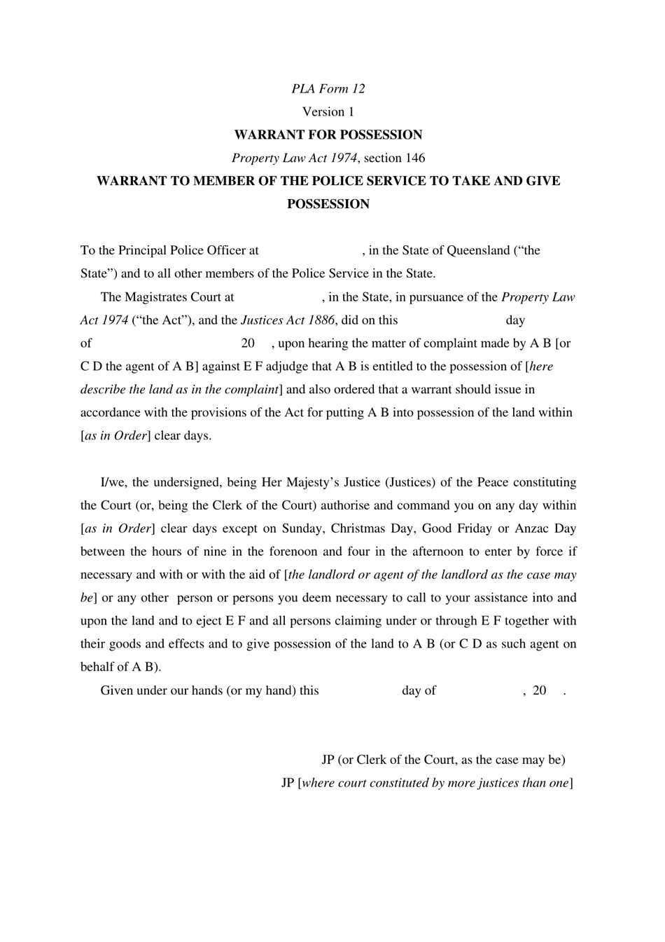 PLA Form 12 - Fill Out, Sign Online and Download Printable PDF ...