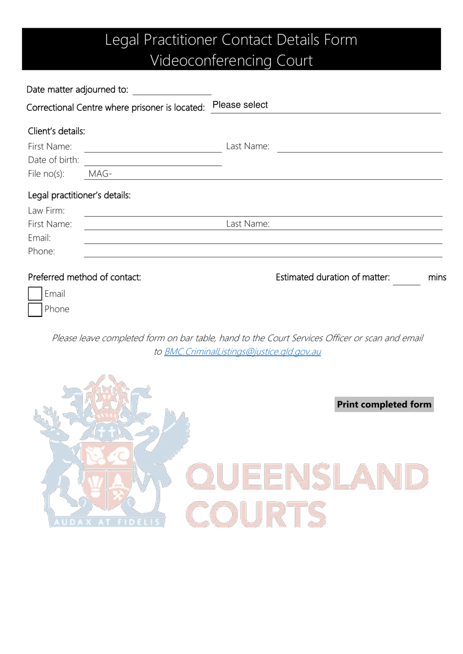 Queensland Australia Legal Practitioner Contact Details Form - Fill Out ...