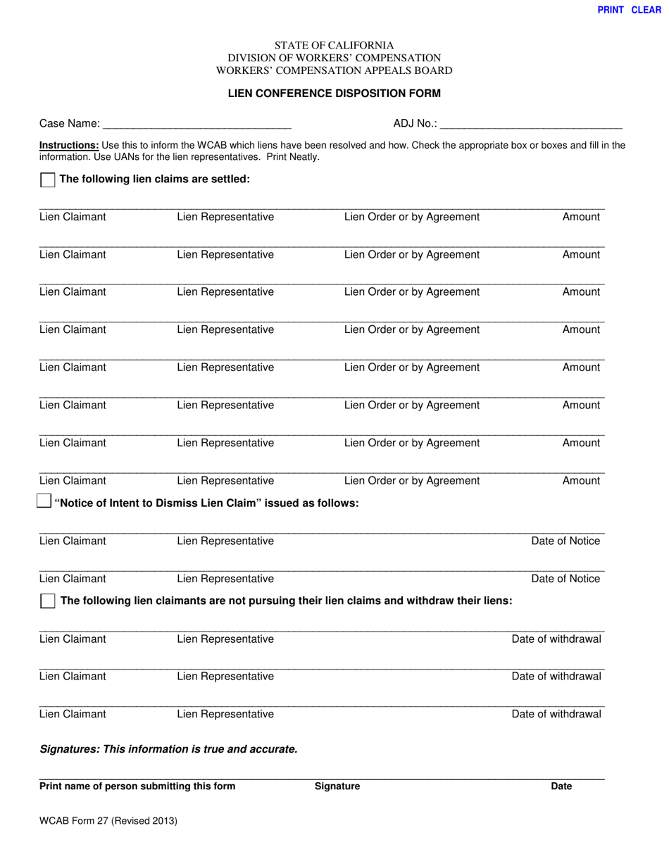 WCAB Form 27 - Fill Out, Sign Online and Download Fillable PDF ...